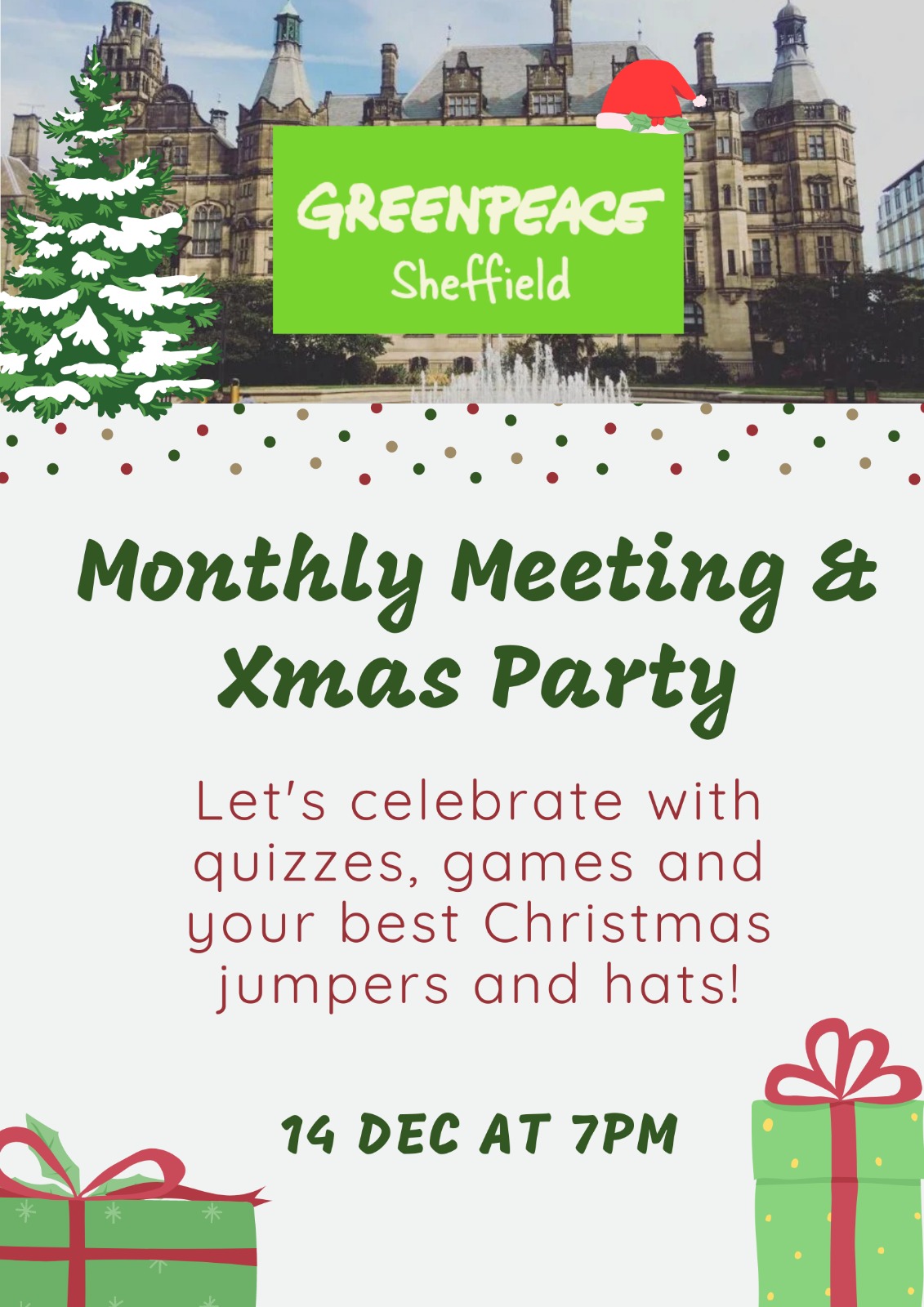 Greenpeace Event: Sheffield Greenpeace Monthly Meeting and Xmas Party